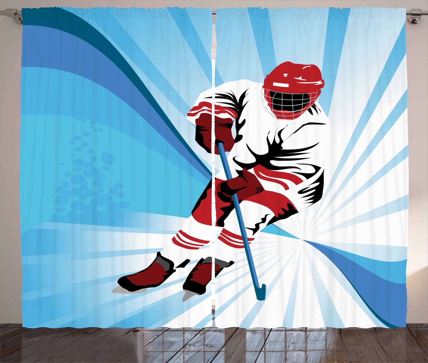 Ambesonne Hockey Curtains 2 Panel Set, Player Strong Shot Goal, 108" x ...