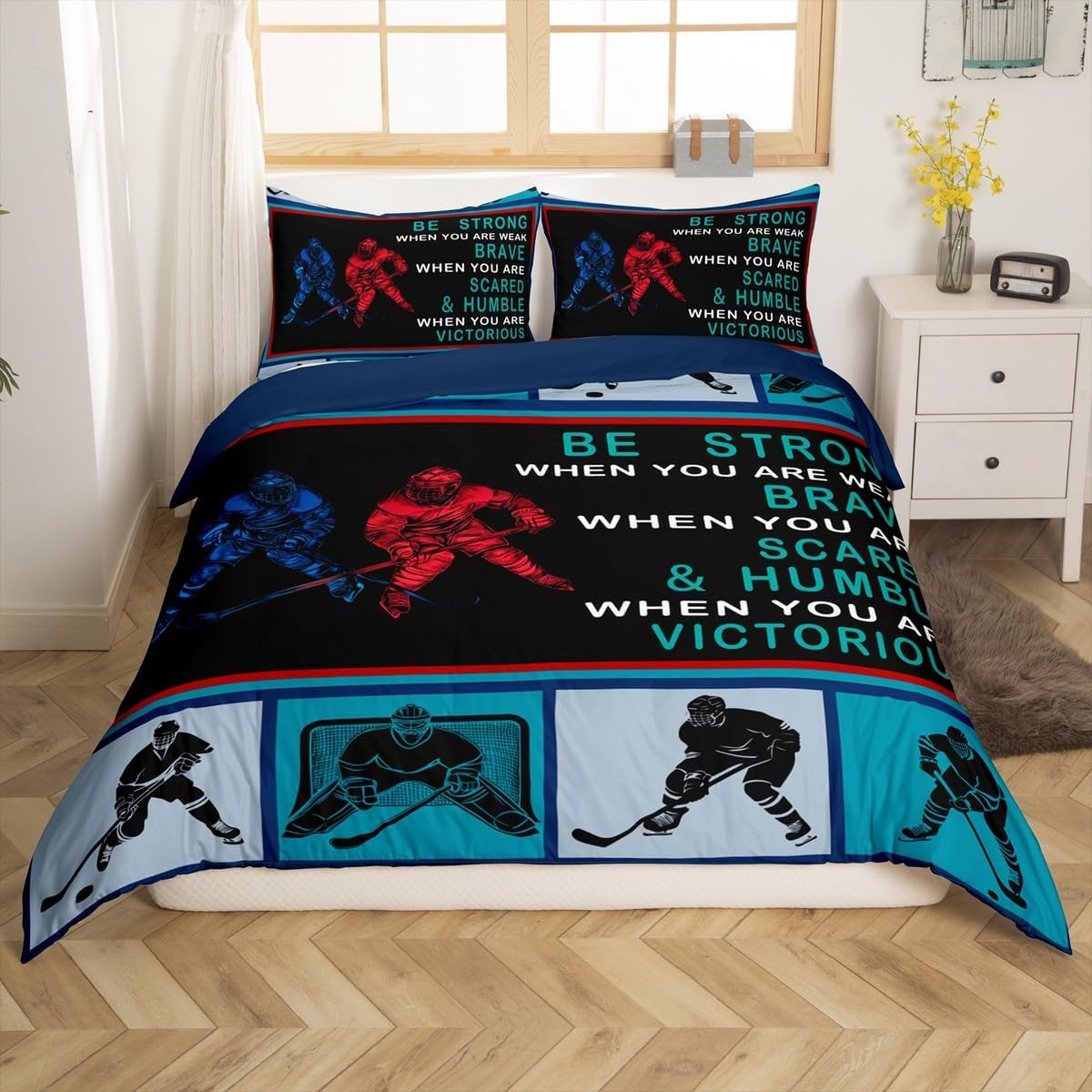 Hockey Duvet Cover for Boys Teens, Ice Hockey Bedding Set, Player ...