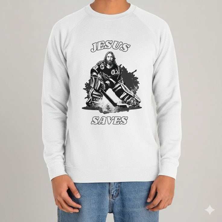Hockey Jesus Saves Sweatshirt, Christian Faith Inspired Ice Rink ...