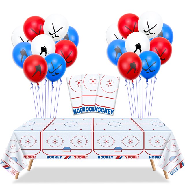 Hockey Party Decorations - 3 Pcs Ice Hockey Tablecloths, 18 Pcs Hockey ...