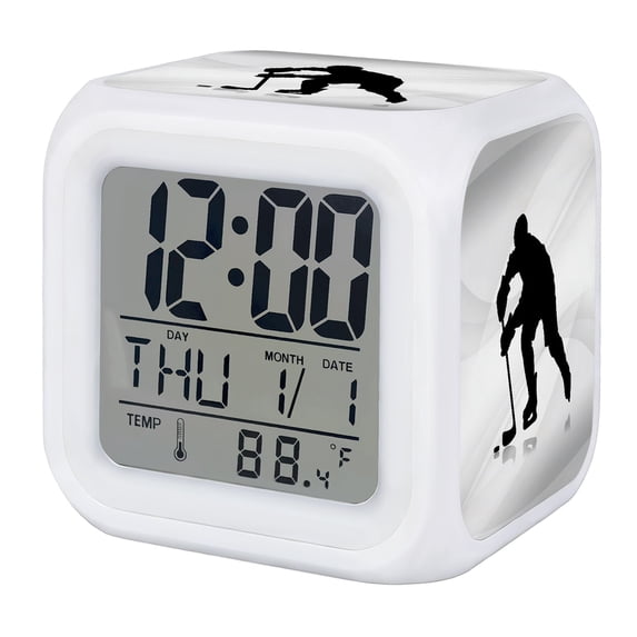 Hockey Theme Alarm Clock, Sports Athletes Silhouette Grey Background ...