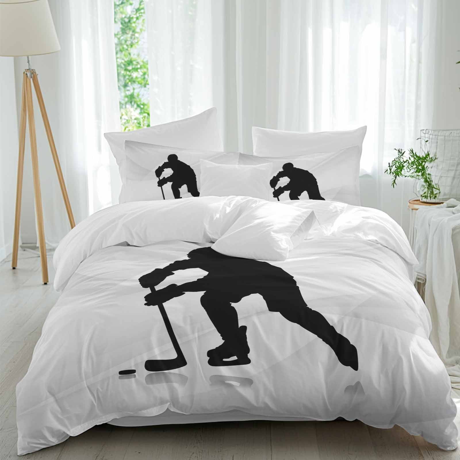 Hockey Theme Comforter Set Twin Size, Sports Athletes Silhouette Grey ...