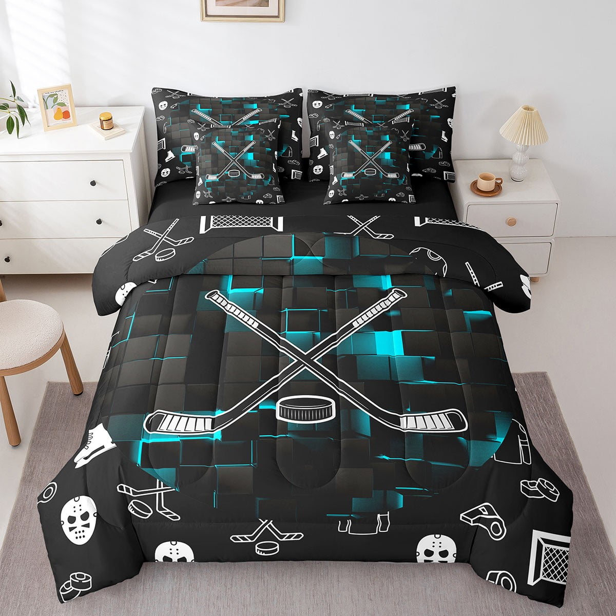Hockey Twin Bed In A Bag 7 Piece Teen Hockey Stick Puck Bedding Set ...