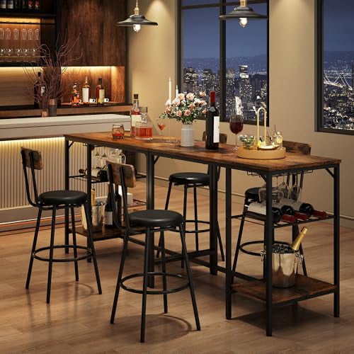 Hoctieon Bar Table and Chairs Set for 2, Dining Table Set, 39.3” Small ...