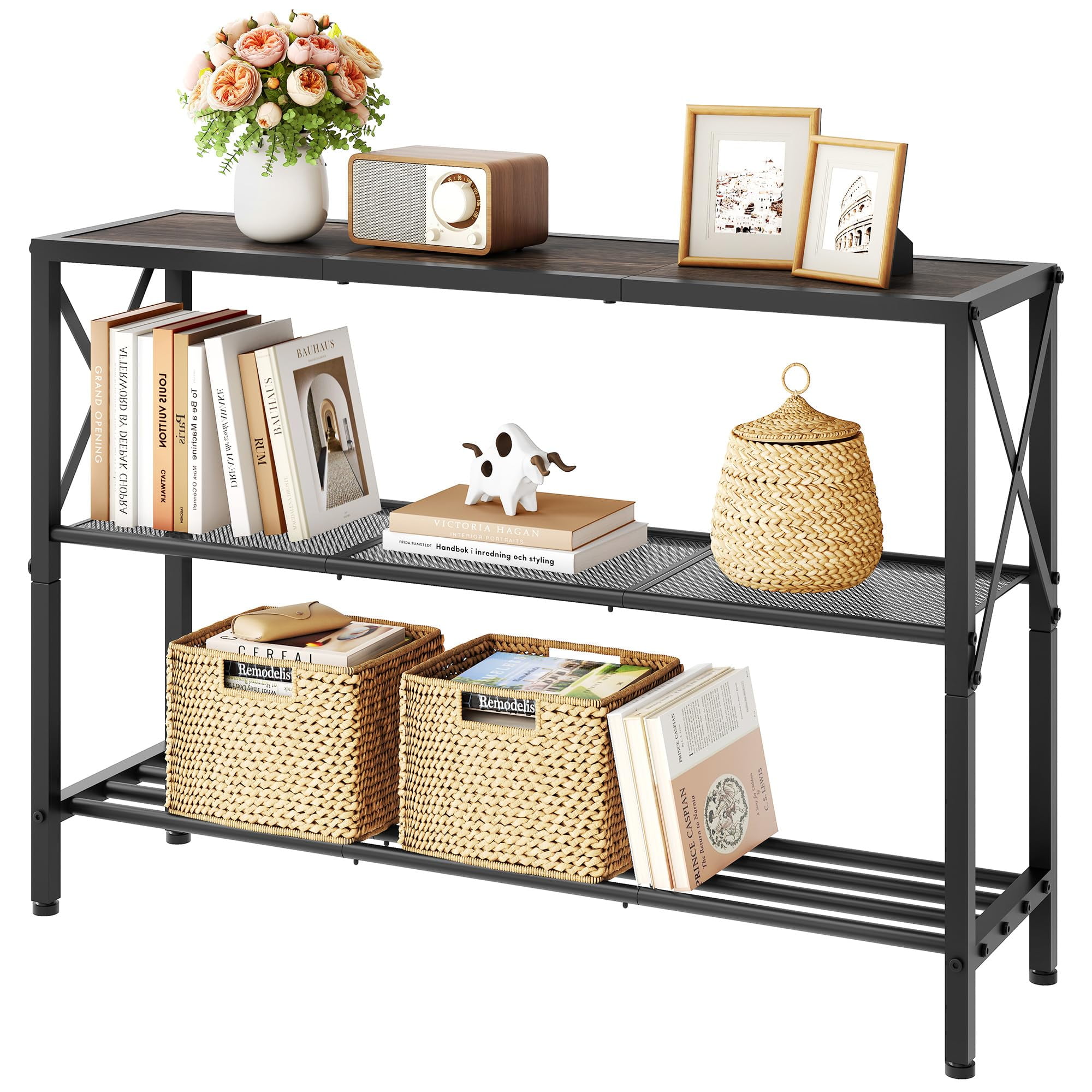 Hoctieon Industrial Console Table, 3 Tier Entryway Table, Hallway ...