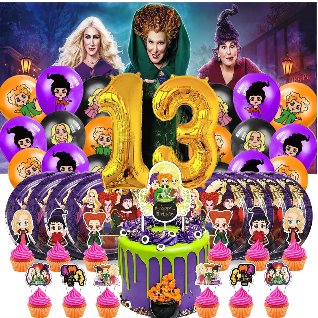 Hocus Pocus Balloons Party Supplies 13th Decor Tableware Birthday Cake ...