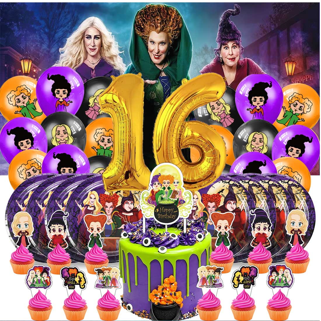 Hocus Pocus Balloons Party Supplies 16th Decor Tableware Birthday Cake ...