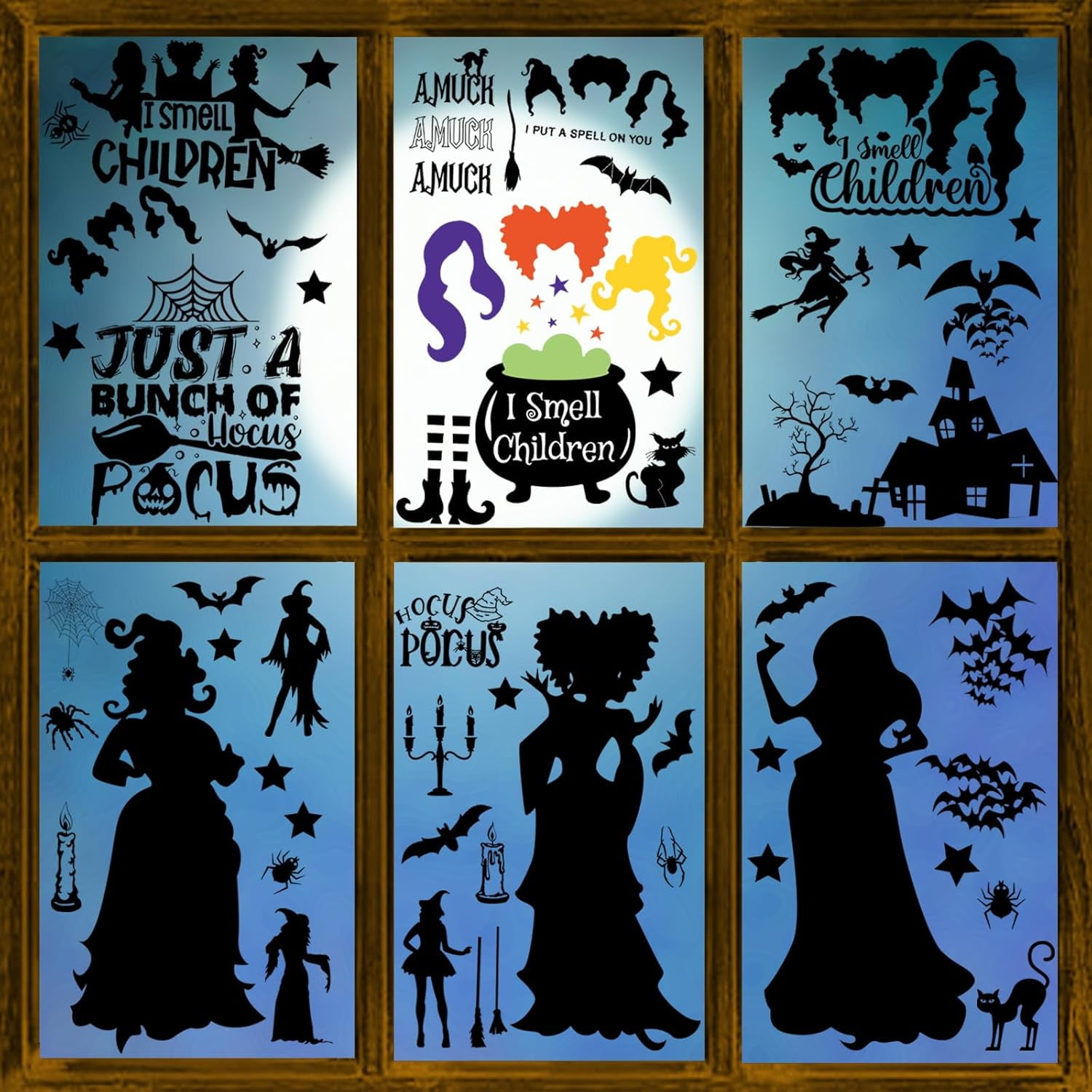 Hocus Pocus Decorations, Halloween Window Clings, 9 Sheets 91PCS Double ...