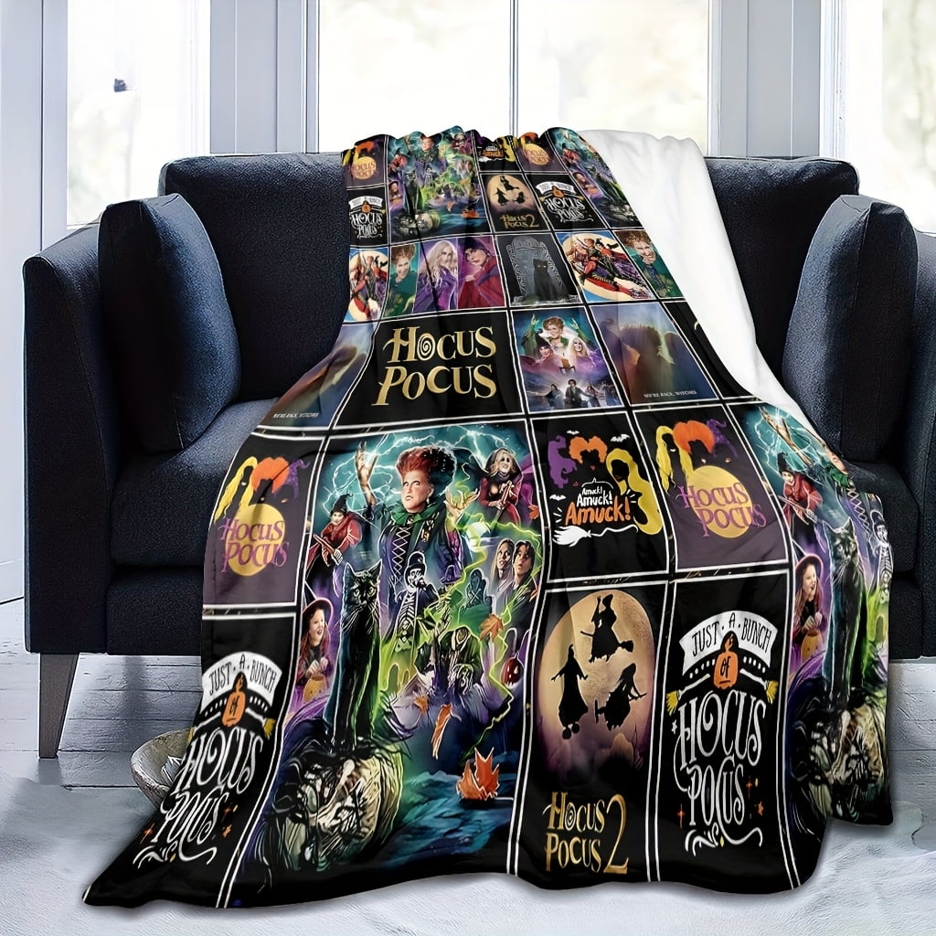 Hocus Pocus Flannel Throw Blanket - Soft, Cozy Cartoon Design with ...