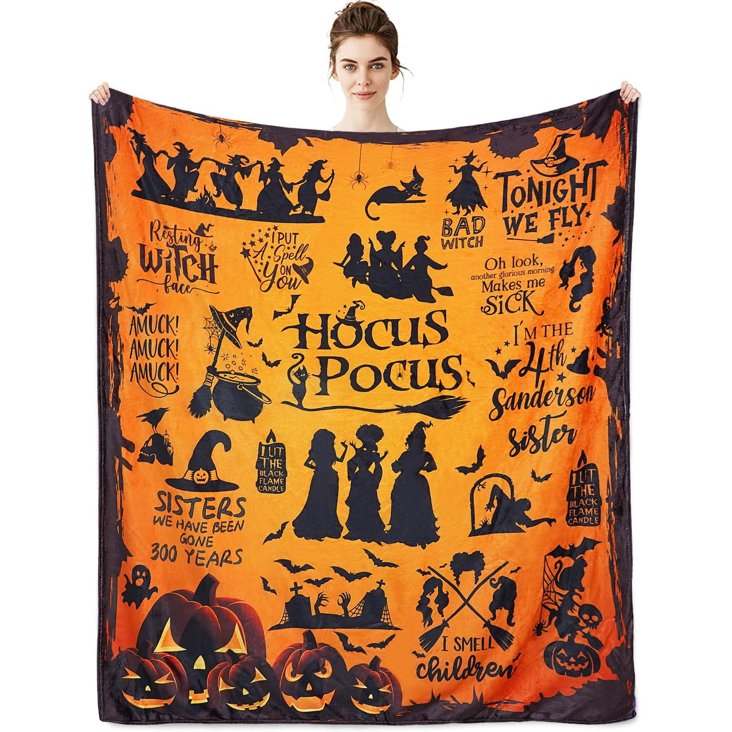 Hocus Pocus Halloween Throw Blanket - Gothic Witchy Design for Spooky ...
