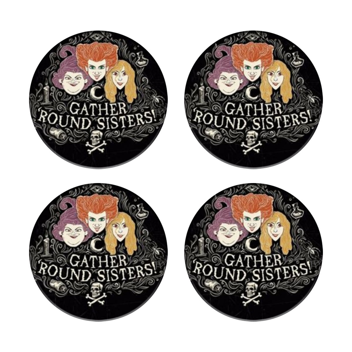 Hocus Pocus Movie Coasters Round Ceramic 4-Piece Set 3.9 Inch with Cork ...