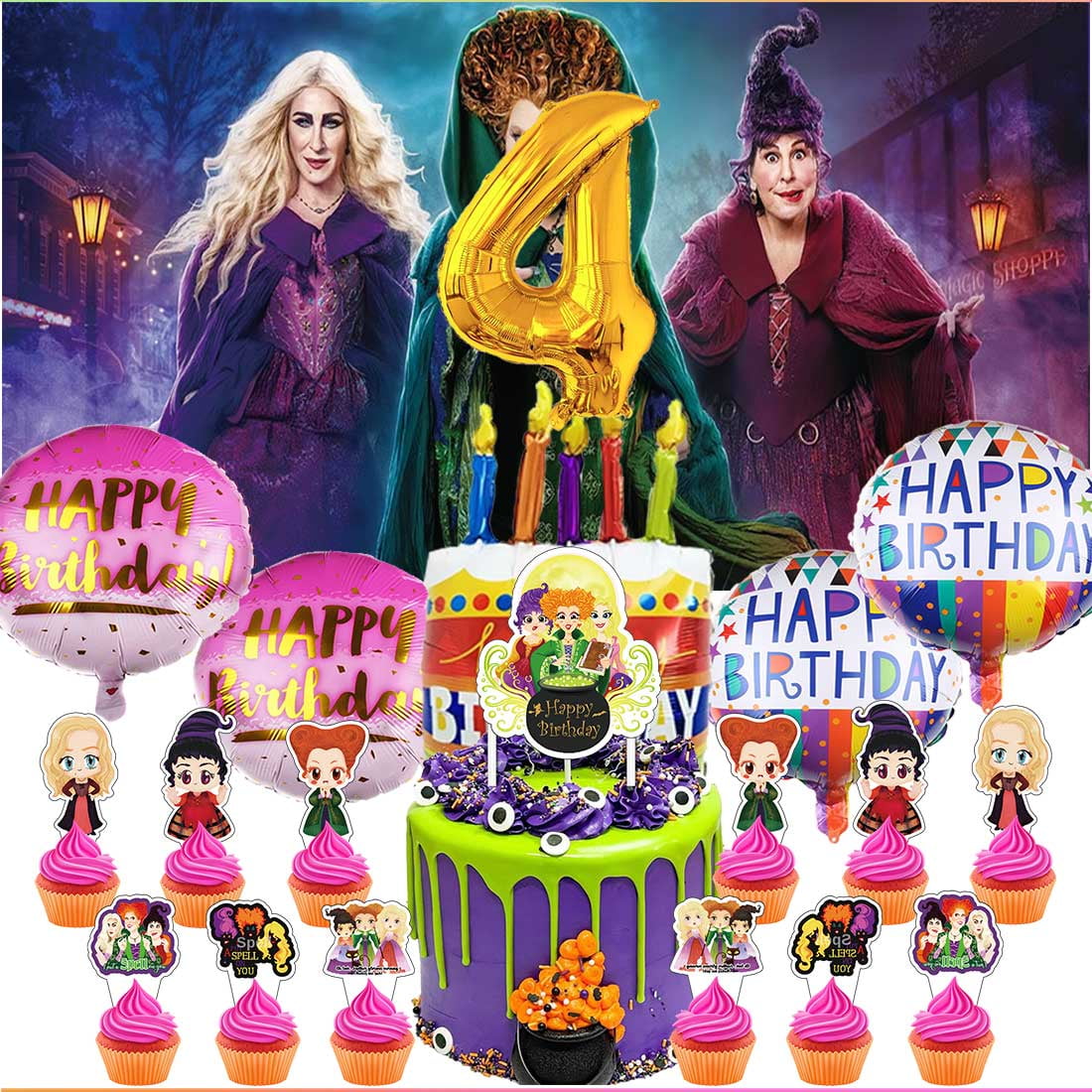 Hocus Pocus Party Supplies Decor 4th Kit Balloons Birthday Cake Topper ...