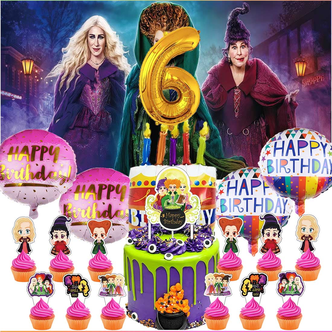 Hocus Pocus Party Supplies Decor 6th Kit Balloons Birthday Cake Topper ...