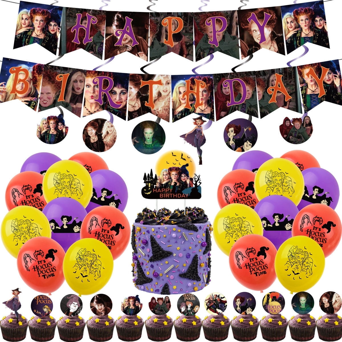 Hocus Pocus Party Supplies Pack Includes，Banner，Cake Topper，Balloons ...