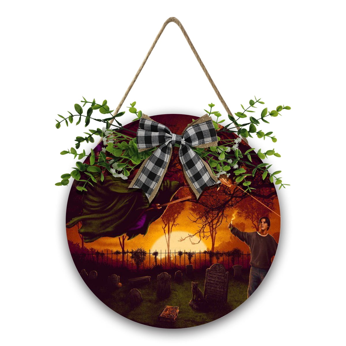 Hocus Pocus Round wooden hanging board with decorative flowers and ...