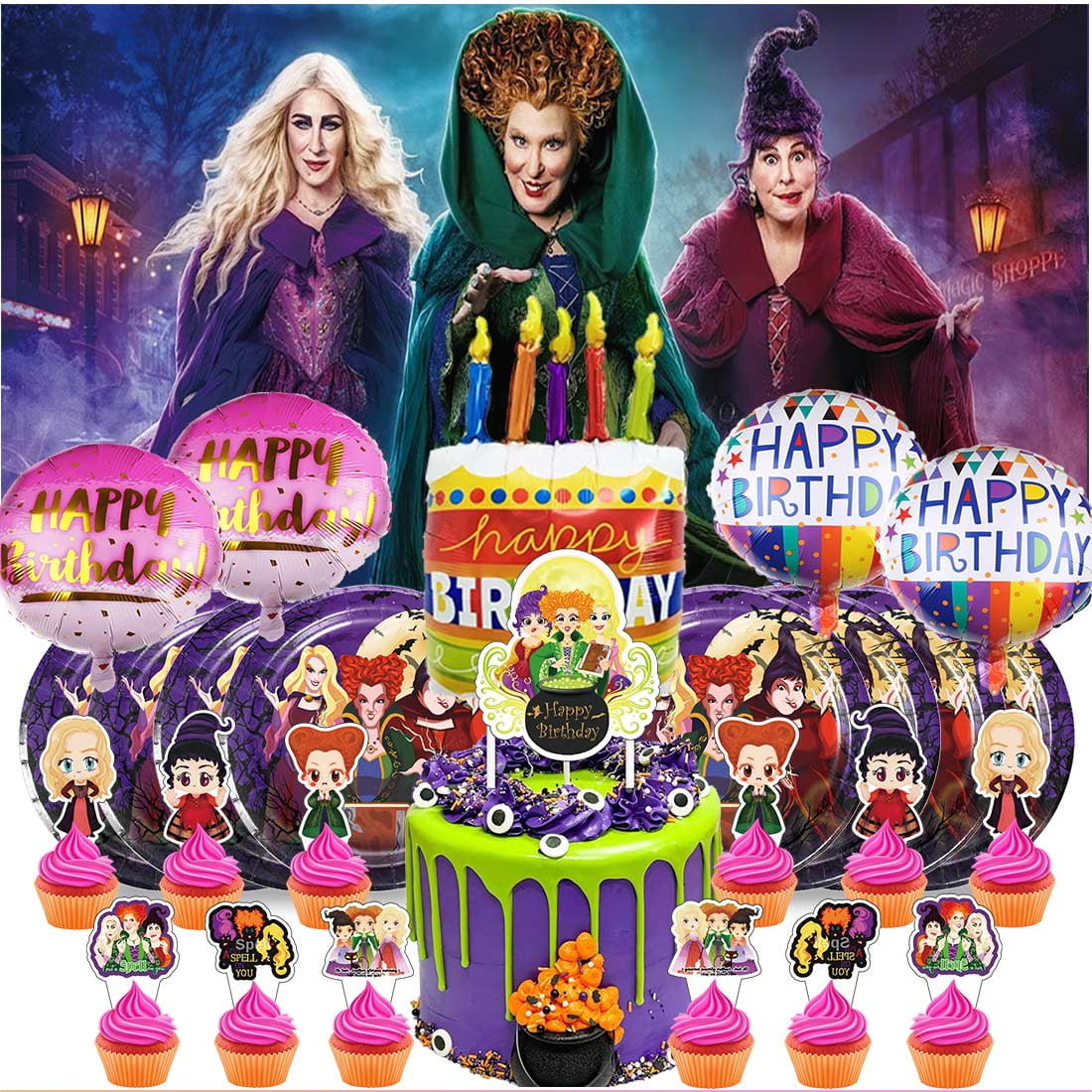 Hocus Pocus Supplies Plates Decoration Backdrop Banner Birthday Decor ...