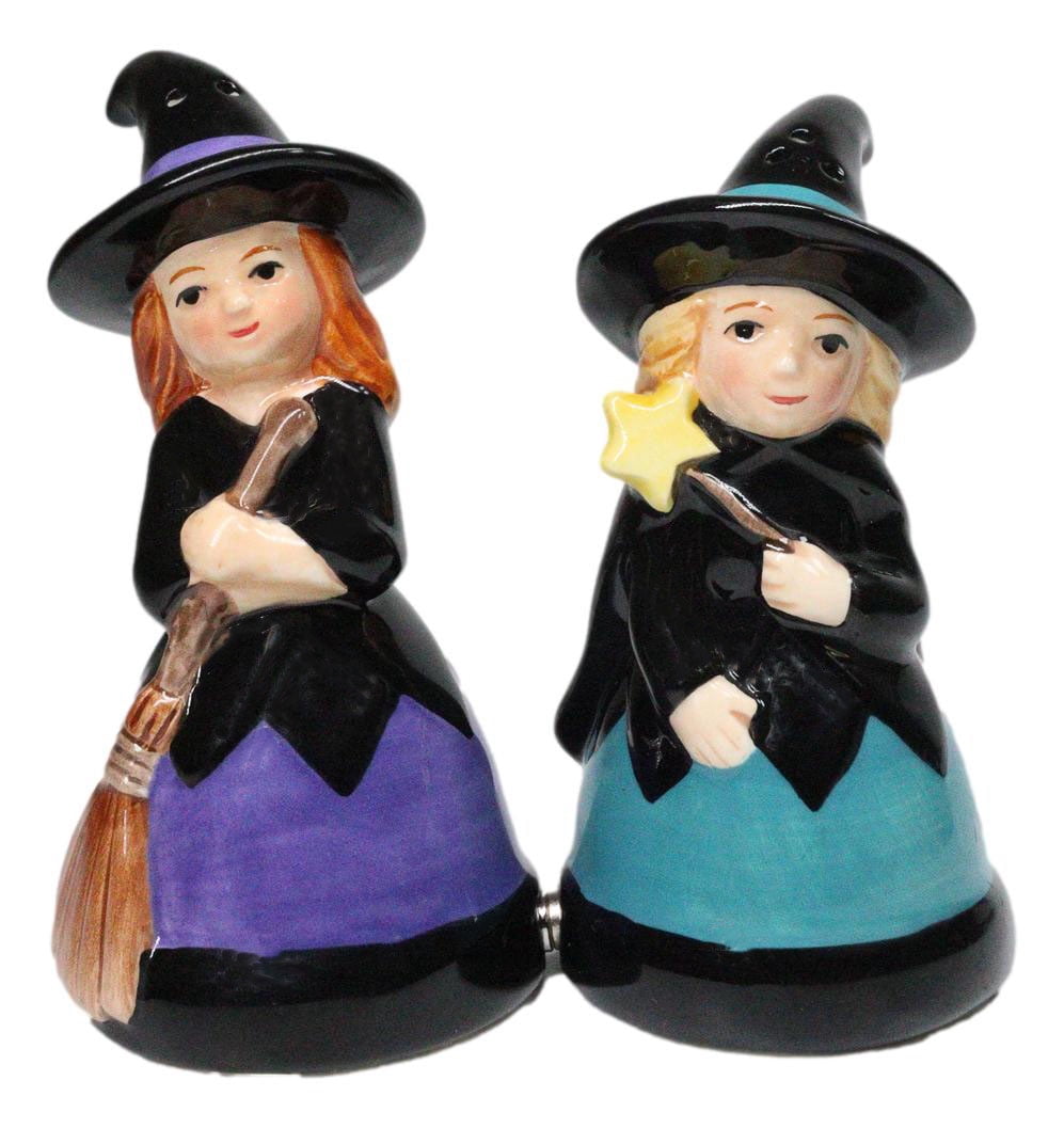 Hocus Pocus Witches With Broomstick Magic Wand Ceramic Salt Pepper ...