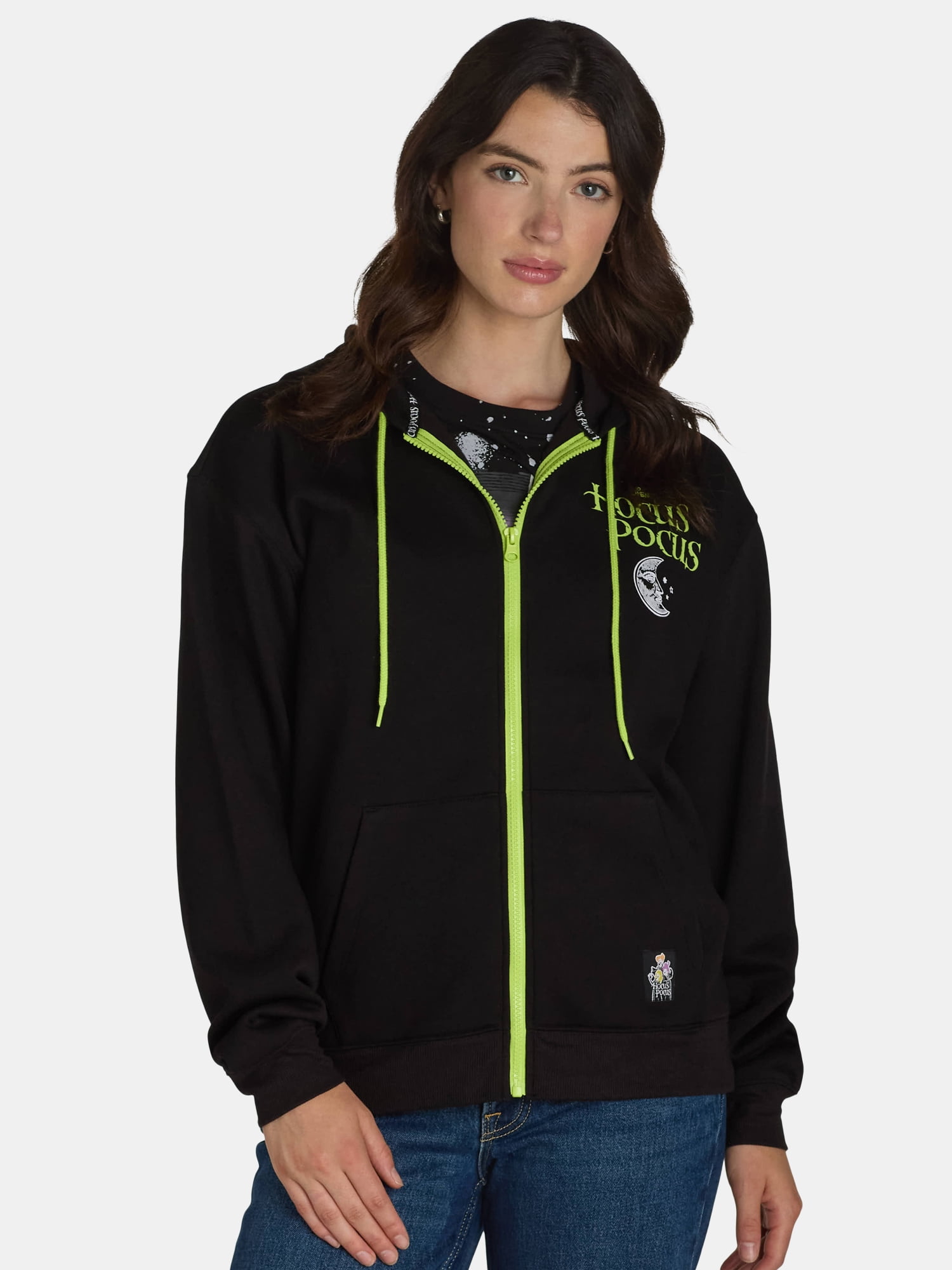 Hocus Pocus Women’s Glow in the Dark Graphic Print Zip Hoodie, Sizes ...