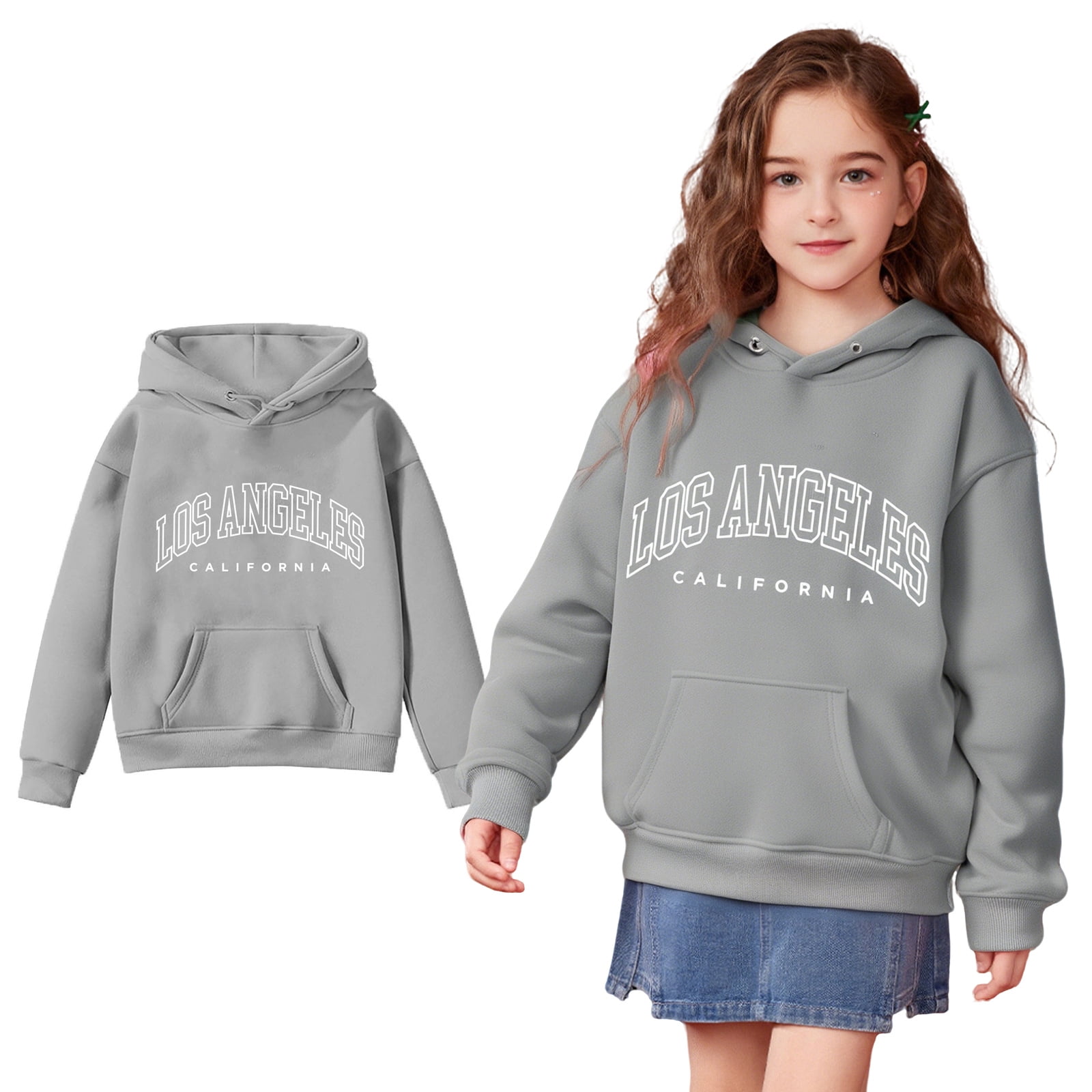 Hoddies Kids Grey Letter print Hoodie Casual Long Sleeve Classic Hoodie ...