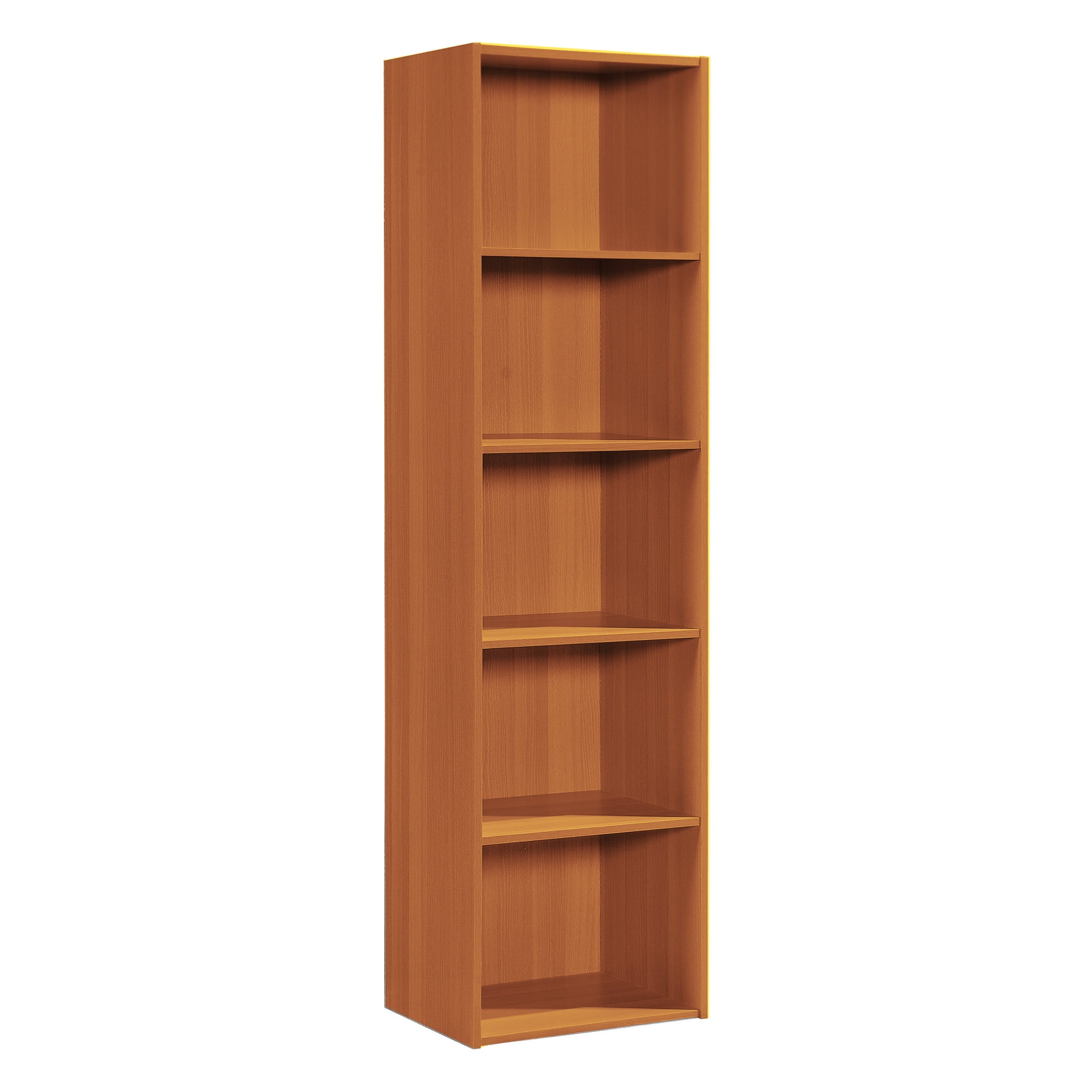 Hodedah Tall 5-Shelf Bookshelf Furniture & Office Organizer, Cherry, 12 ...