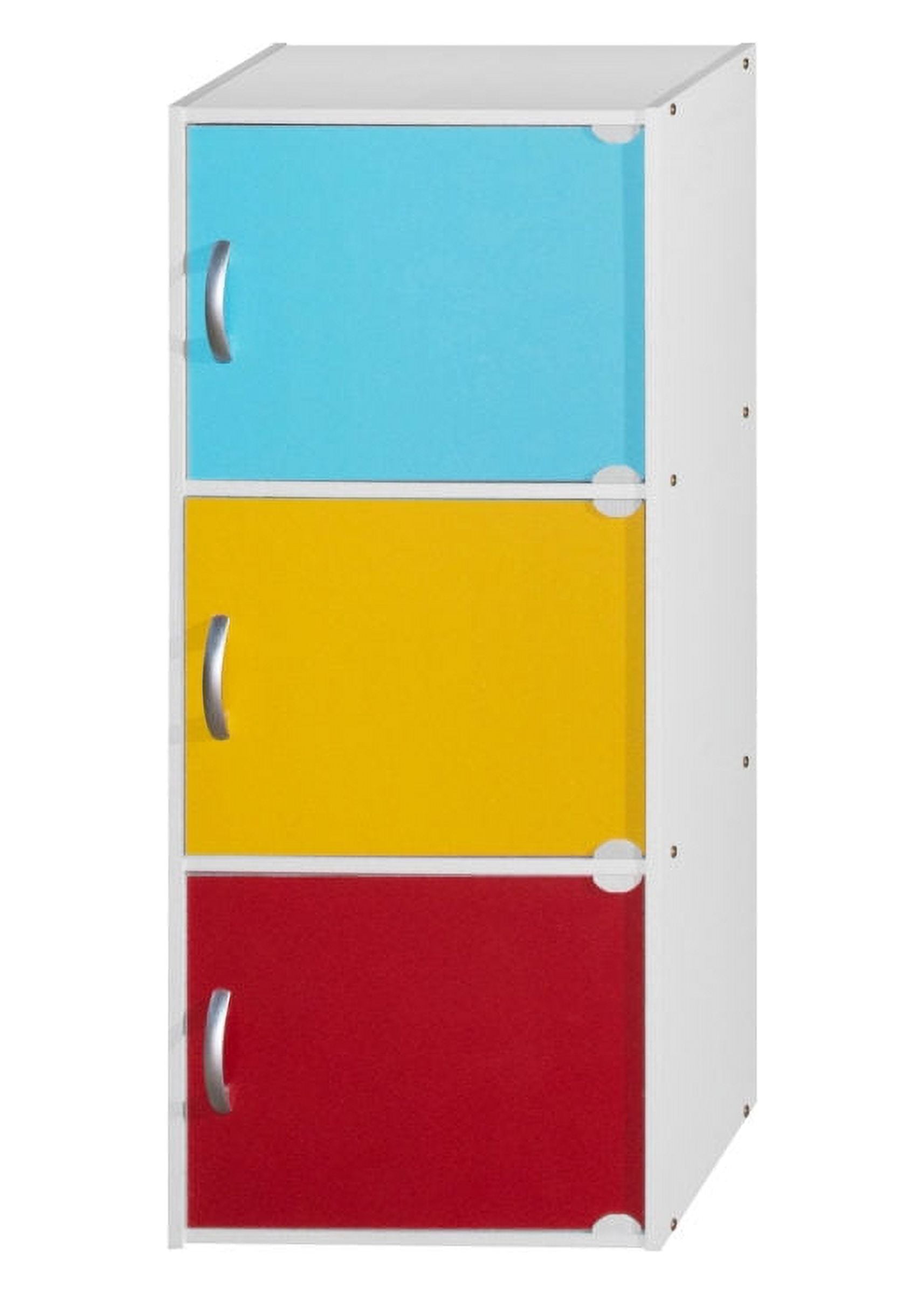 Hodedah 3-Shelf, 3-Door Multi-Purpose Bookcase Cabinet, Multicolor ...