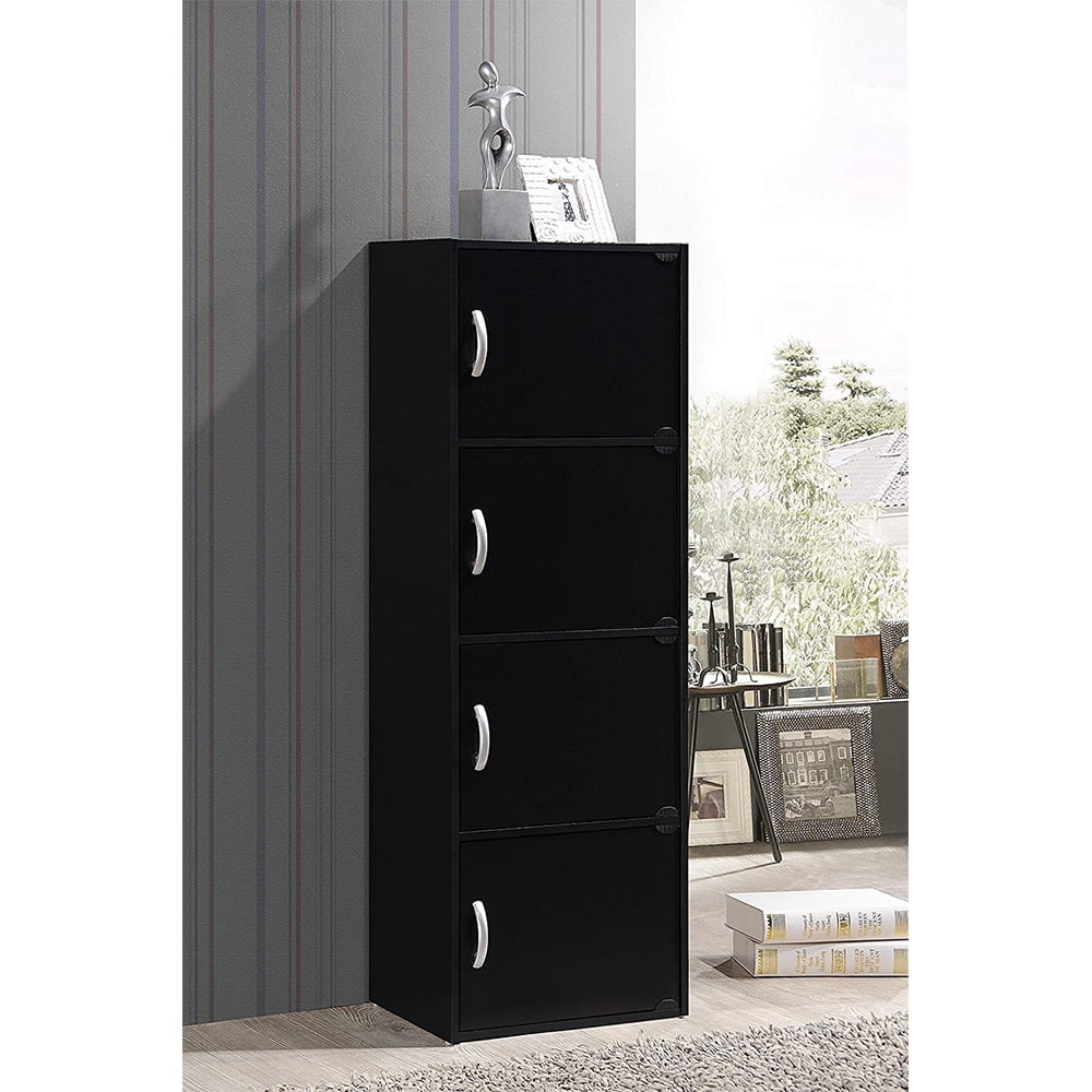 Hodedah 4-Shelf, 4-Door Bookcase in Black - Walmart.com