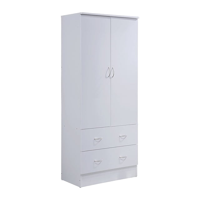 Hodedah Wooden 6ft 2-Door 2-Drawer Bedroom Furniture Wardrobe Armoire ...