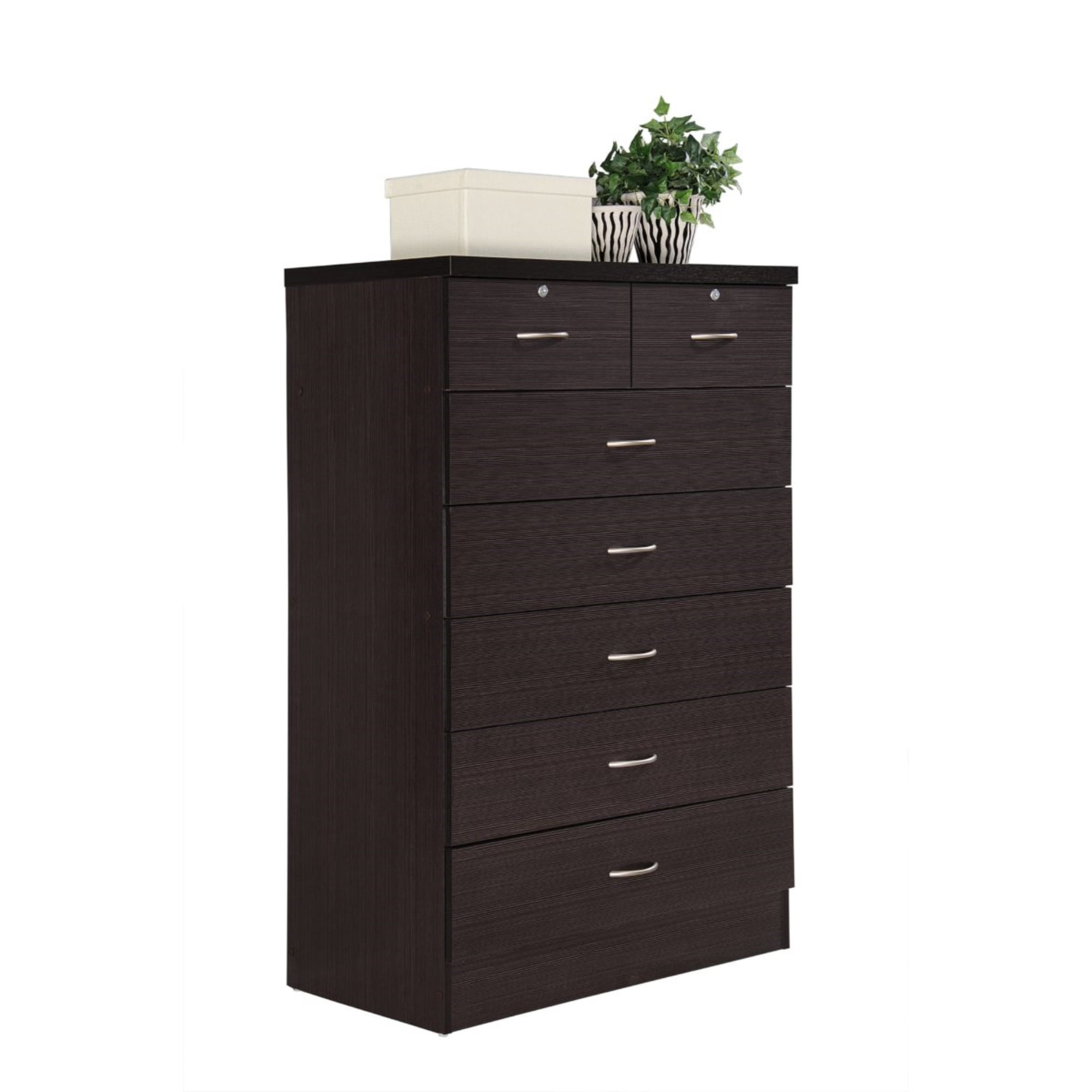 Hodedah 7-Drawer Tall Dresser - Upright Wood Furniture with Locks on 2 ...