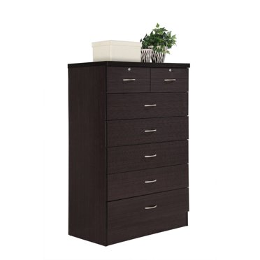 Hodedah 7 Drawer Wooden Jumbo Dresser Chest with 2 Top Locks, Beech ...