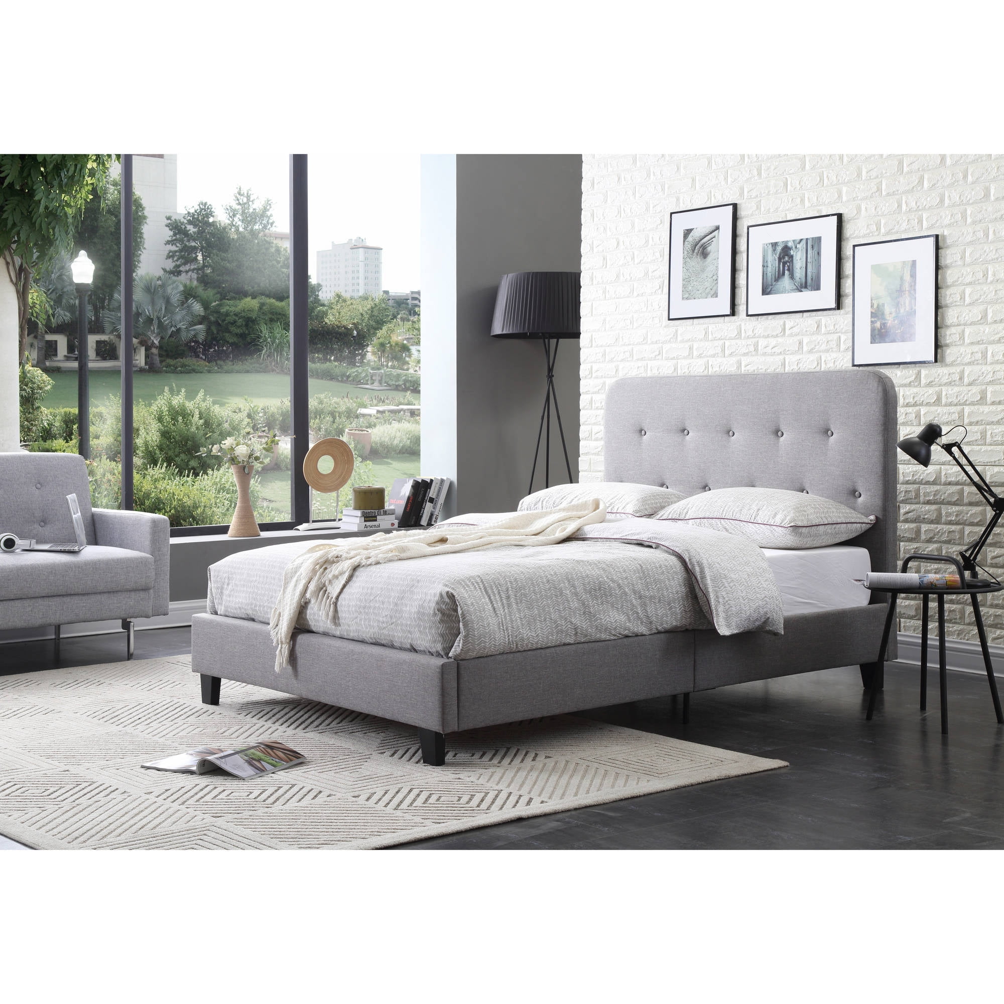 Hodedah Grey Panel Upholstered Bed, Full Size - Walmart.com