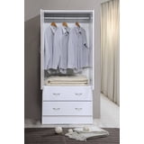 Hodedah Two Door Wardrobe with Two Drawers and Hanging Rod, White ...