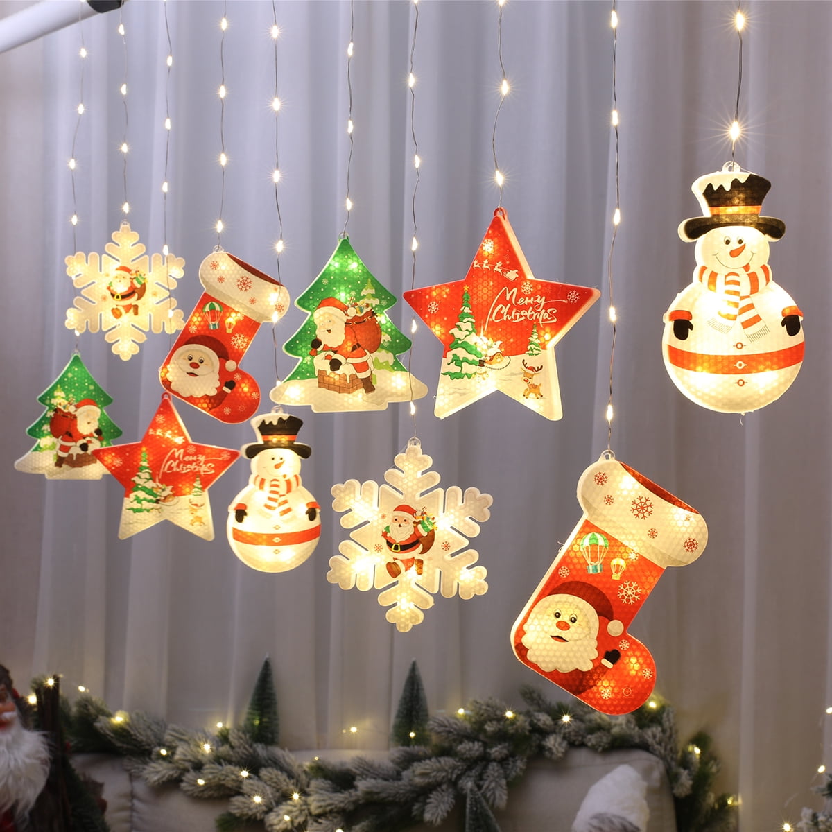 Hododo Christmas Window Decoration Hanging Lights USB Battery LED ...