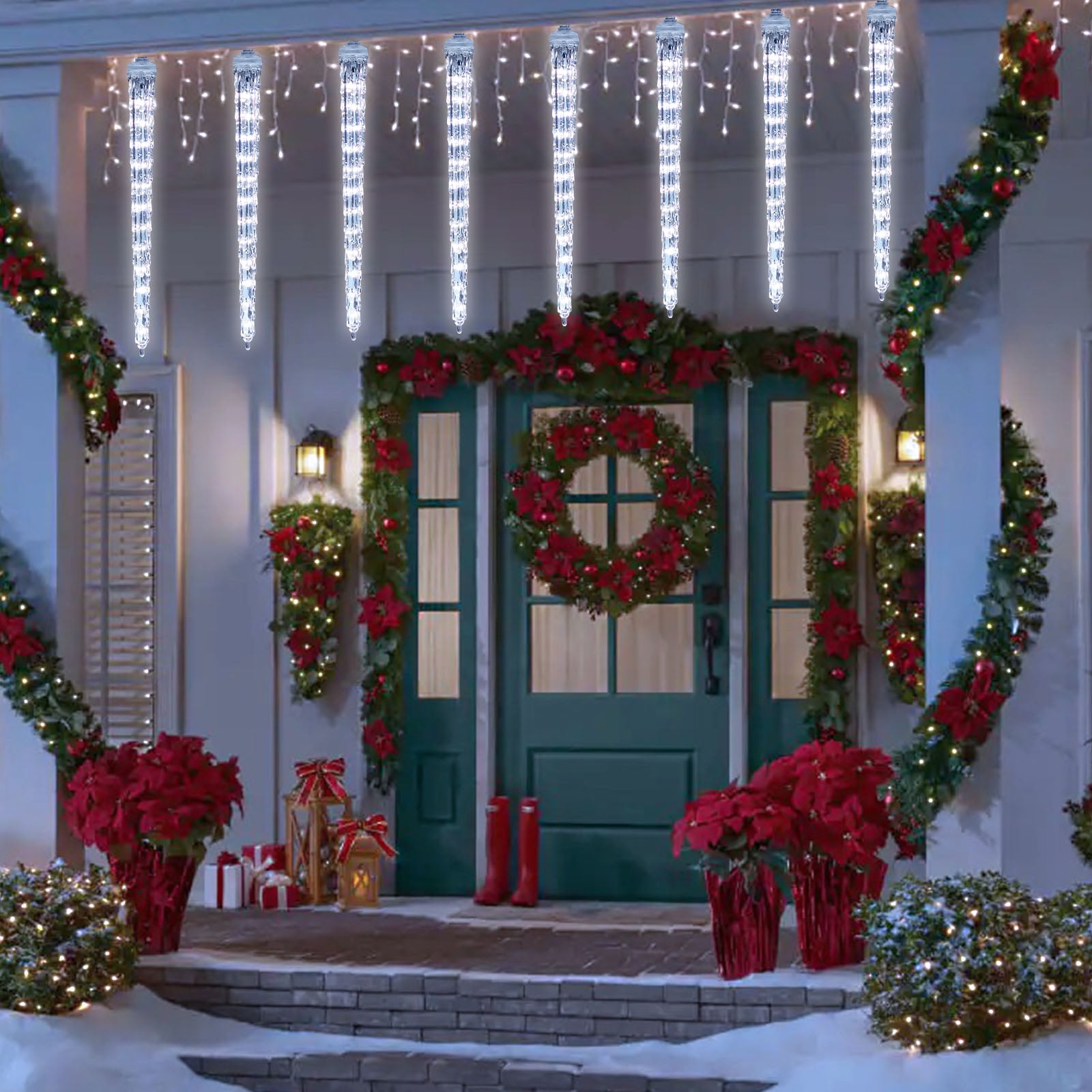 Hododo LED Icicle Meteor Shower Lights Outdoor 8 Icicles SMD LED ...