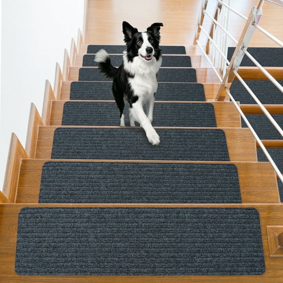 7-Piece Horizontal Striped Brushed Stair Mats | Non-Slip Absorbent Step ...