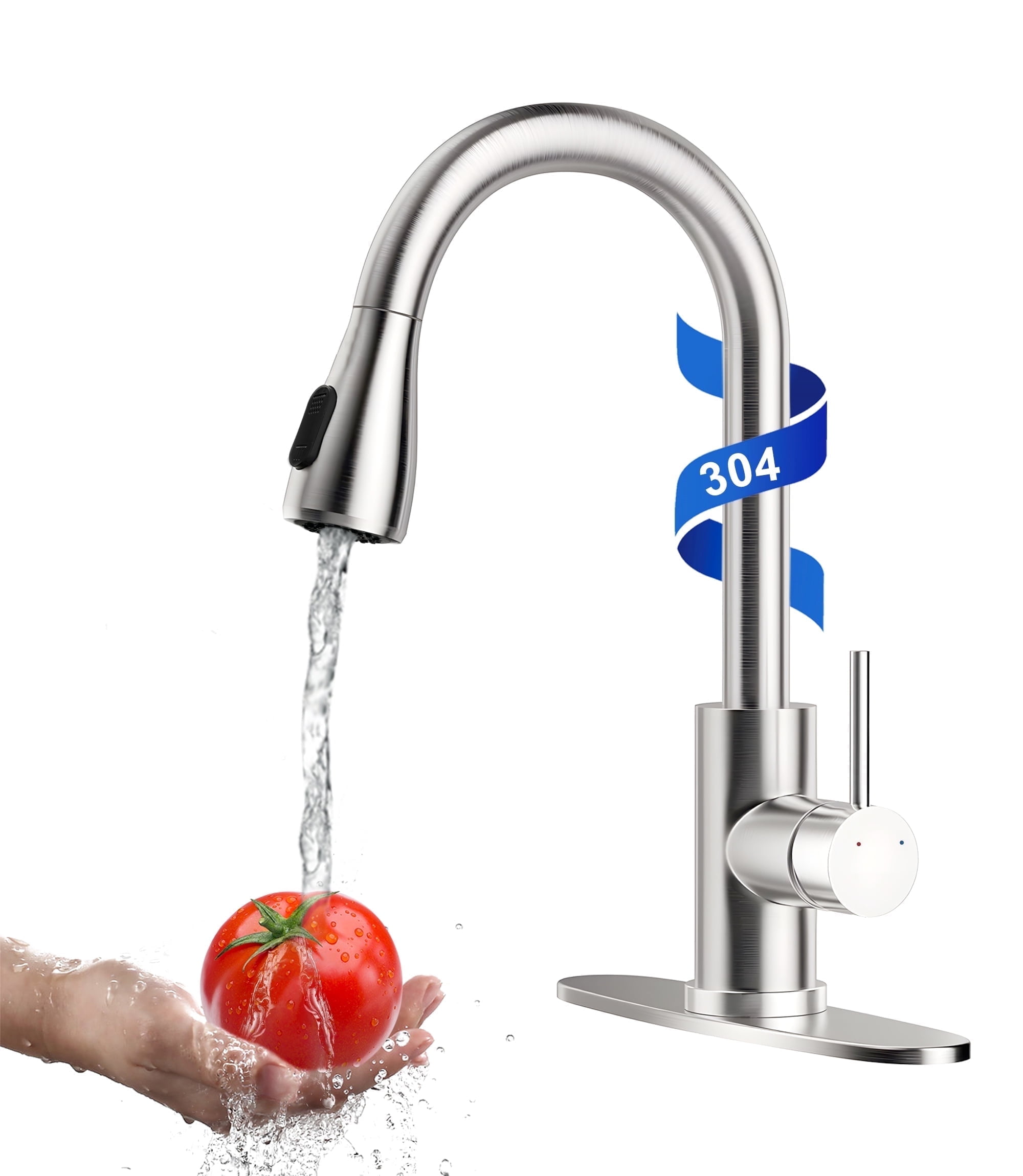 HODVIT Kitchen Faucet with Pull Down Sprayer, 304 Stainless Steel, High ...