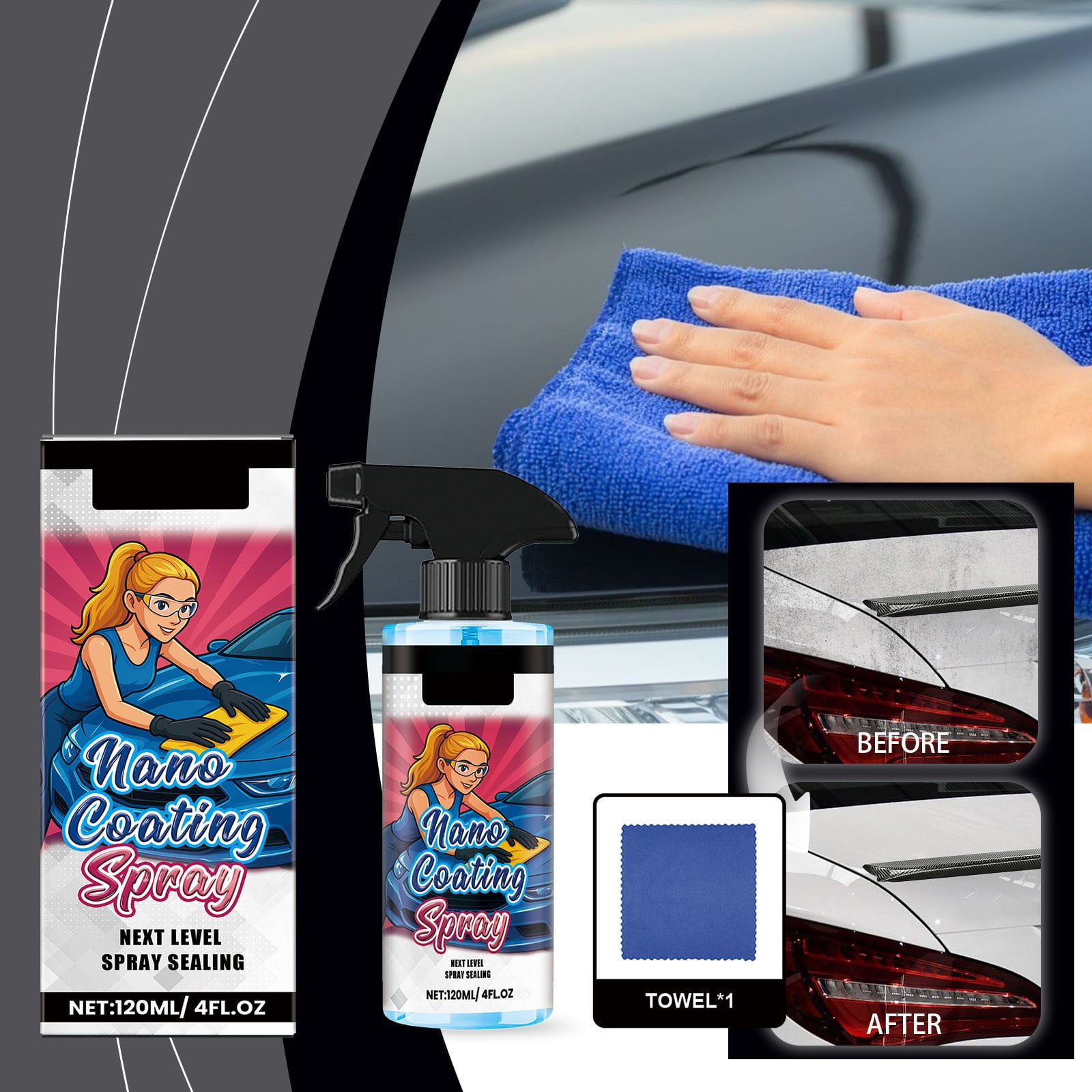 Hodwiequ 3-In-1 Ceramic Car Coating Spray – Quick Car Coating, Extremely Hydrophobic Formula ...