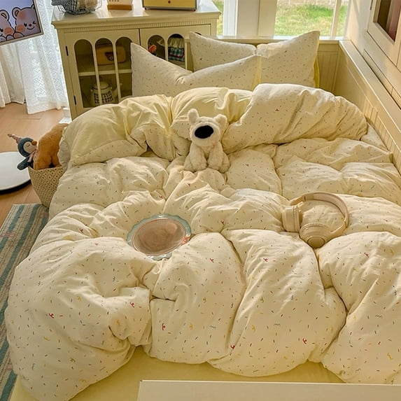 Hodwiequ Girly Sheet Set Queen 4 Piece Fitted Sheet Set With Duvet ...