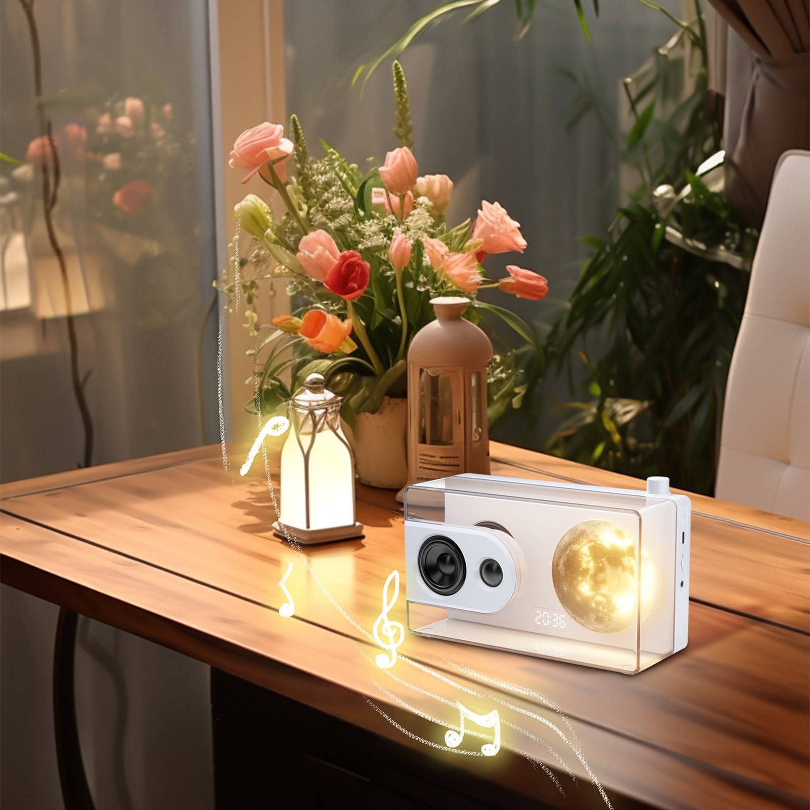 Hodwiequ Moon Night Light Bluetooth Speaker With Led Display, Dual ...