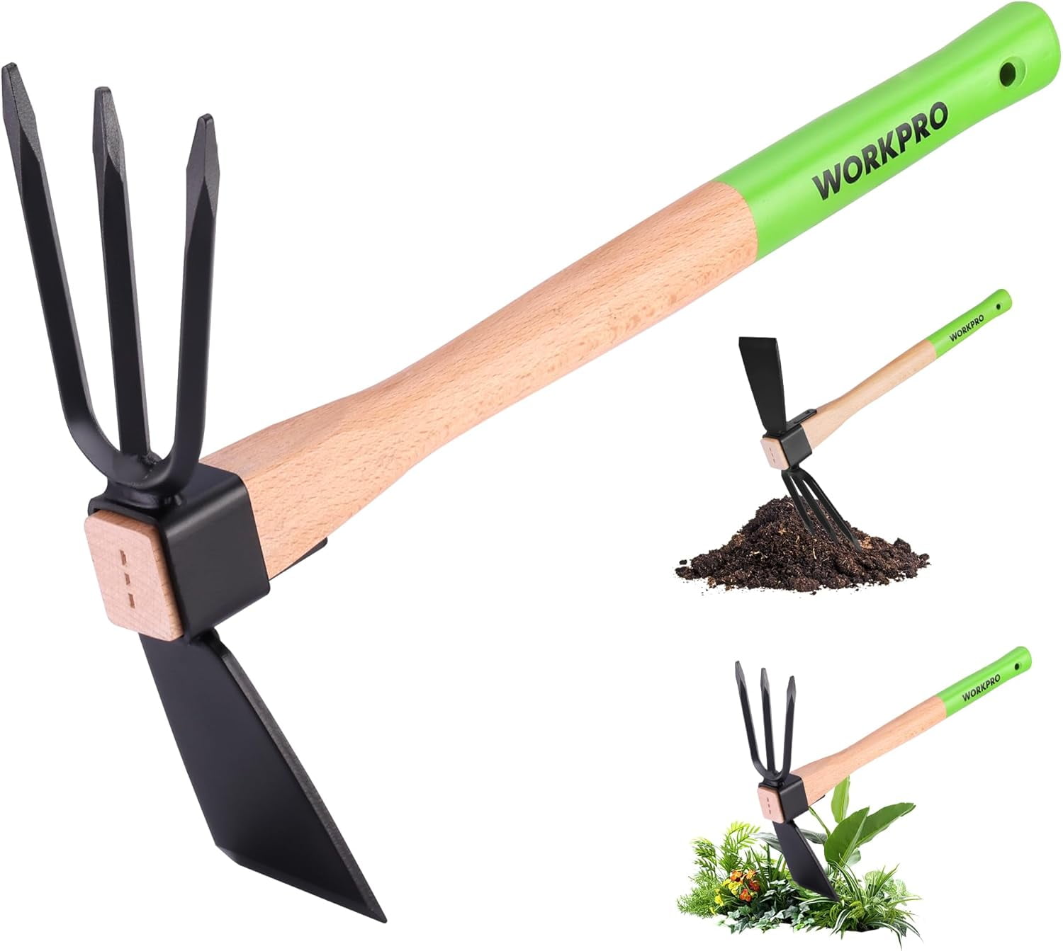 Hoe and Cultivator Garden Rake with 14" Wooden Handle, Sharp Hoe Blade ...