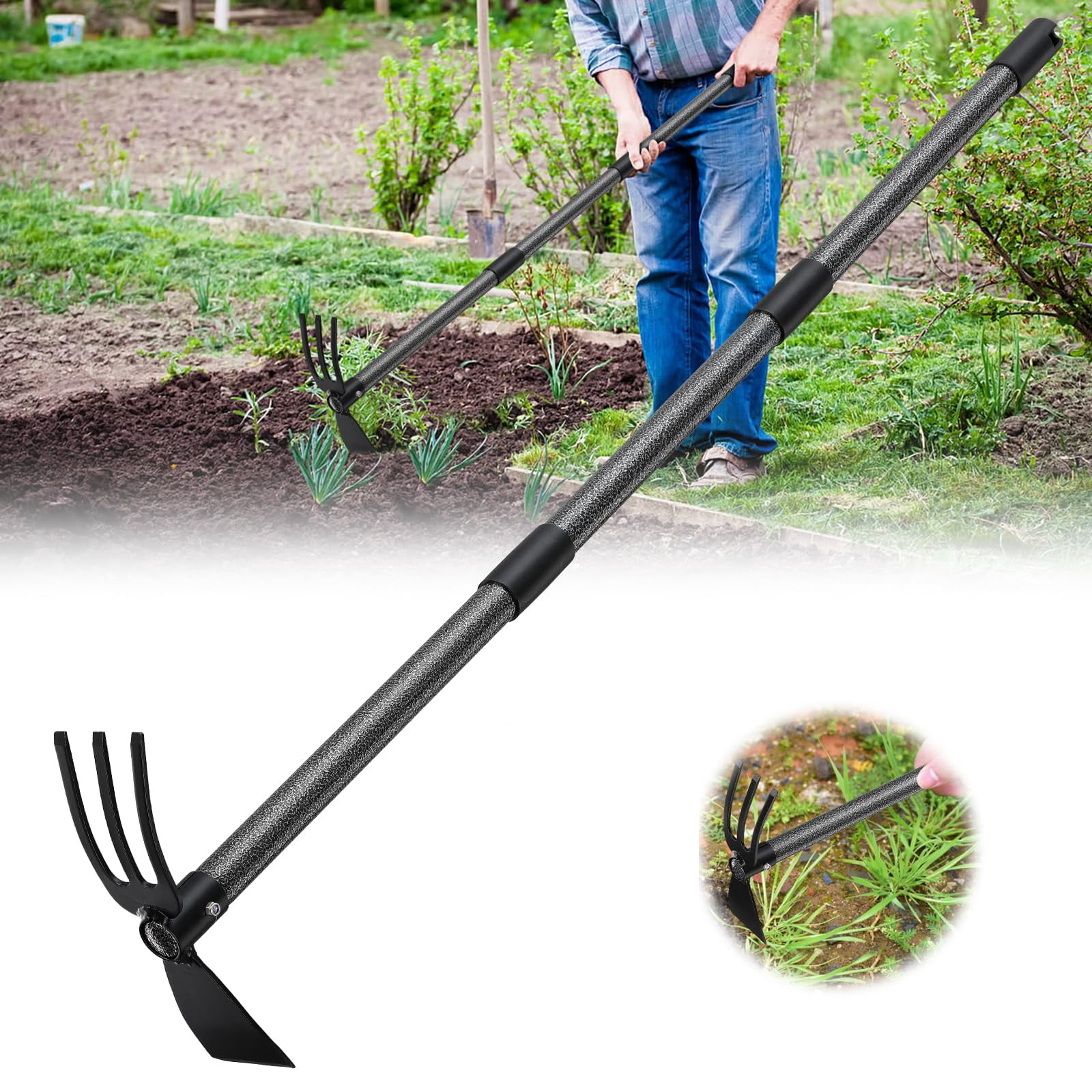 AEASKIEY Garden Hoe, Garden Rake Tool with 45 inch Adjustable Long ...
