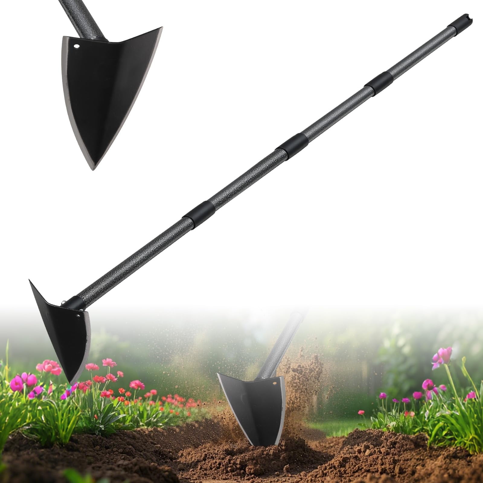 AEASKIEY Triangle Hoe with 60 inch Adjustable Metal Handle, Hoe Garden ...