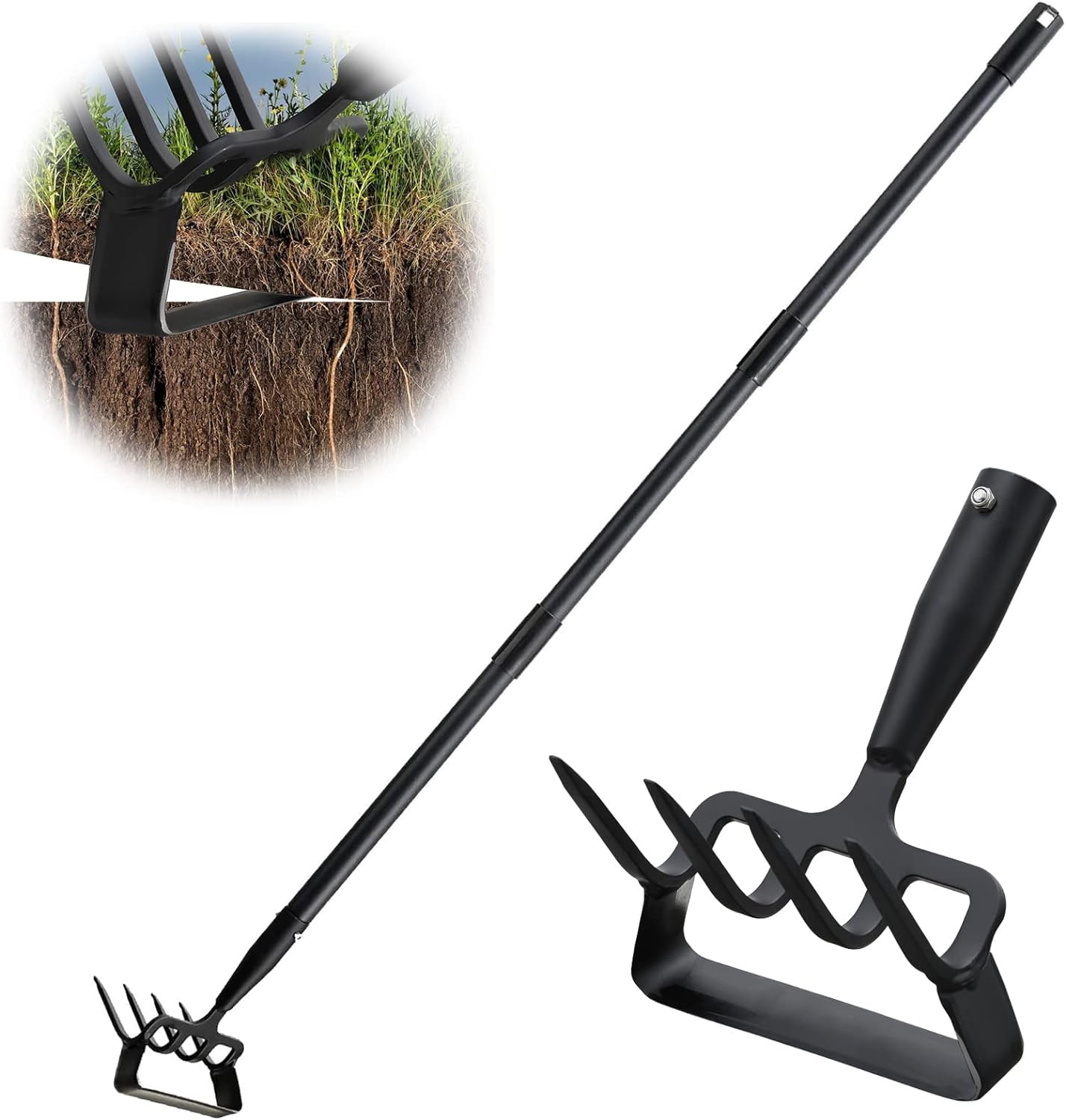"Yeyebest 2-in-1 Heavy Duty Hoe and Rake, 62"" Adjustable Handle, Ideal ...