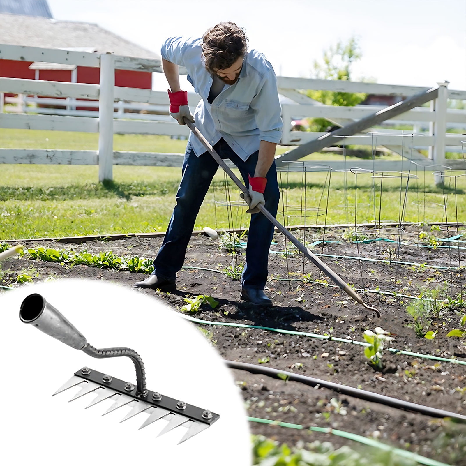 Hoe Weeding Agricultural Digging Shovel Rake Loosening Tools Steel ...