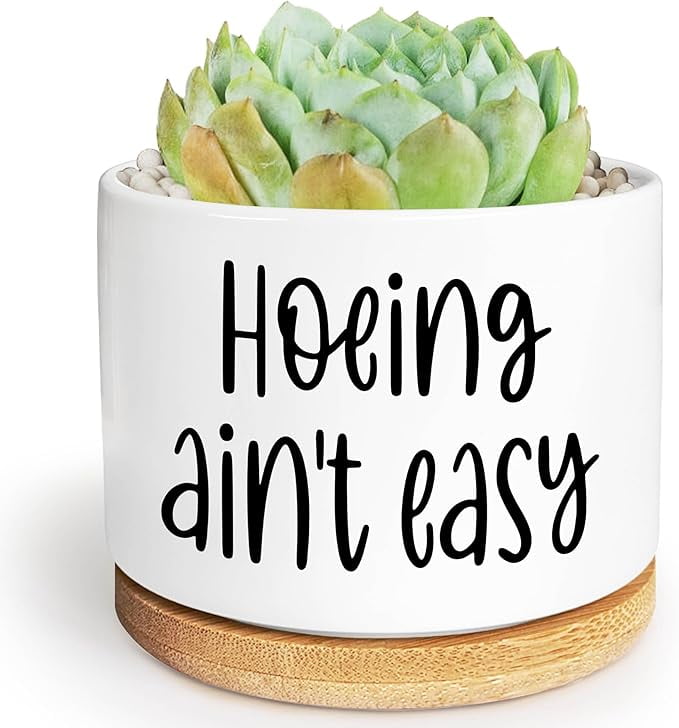 Hoeing ain't easy - Funny Ceramic Flower Planter Pot with Drainage ...