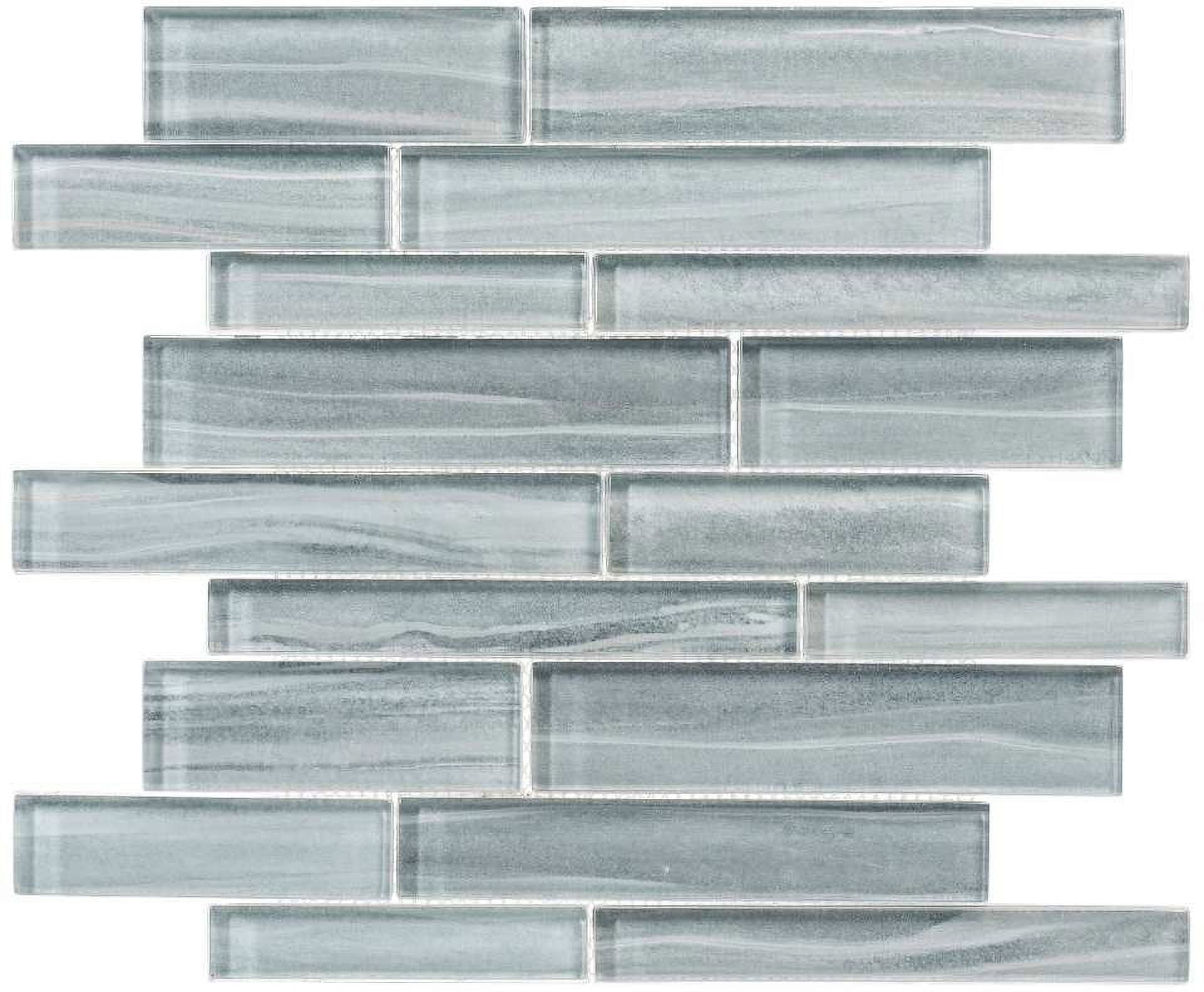 Hoem Kinitic Gray Wood Look Brick Joint Polished Glass Mosaic Wall and ...