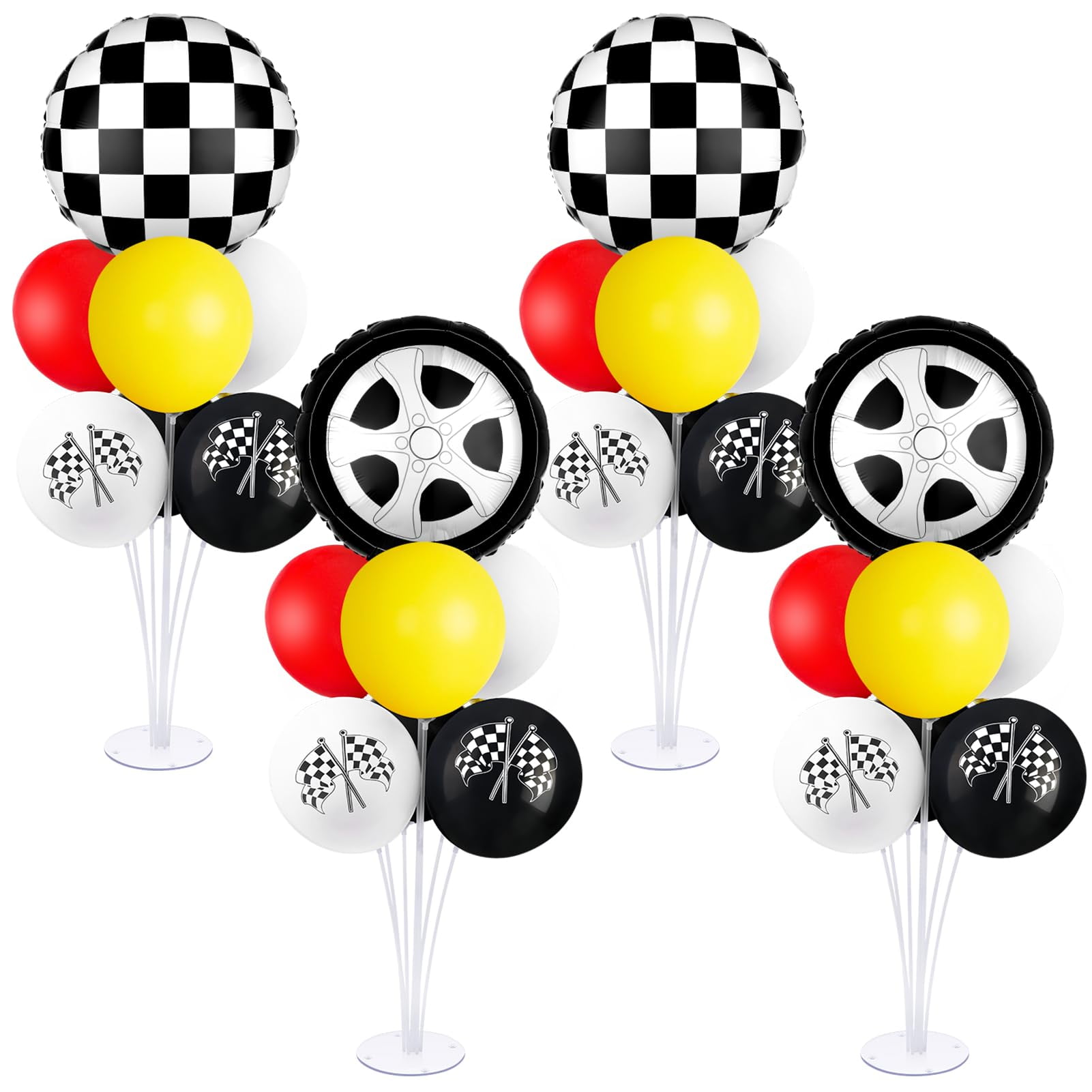 Hoemwarm 18" Race Cars Foil Balloons Stand Kit 4 Set,Sports Checkered ...
