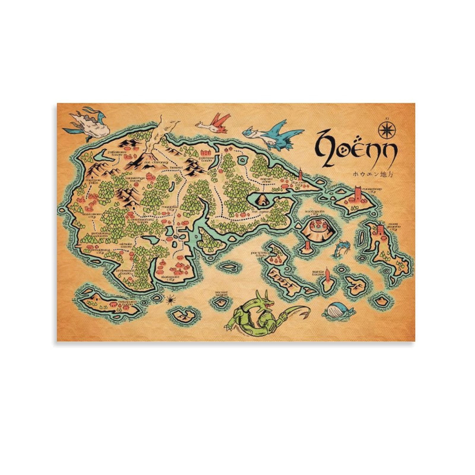 The Hoenn Region Map With The Middle Earth Style Poster Decorative ...