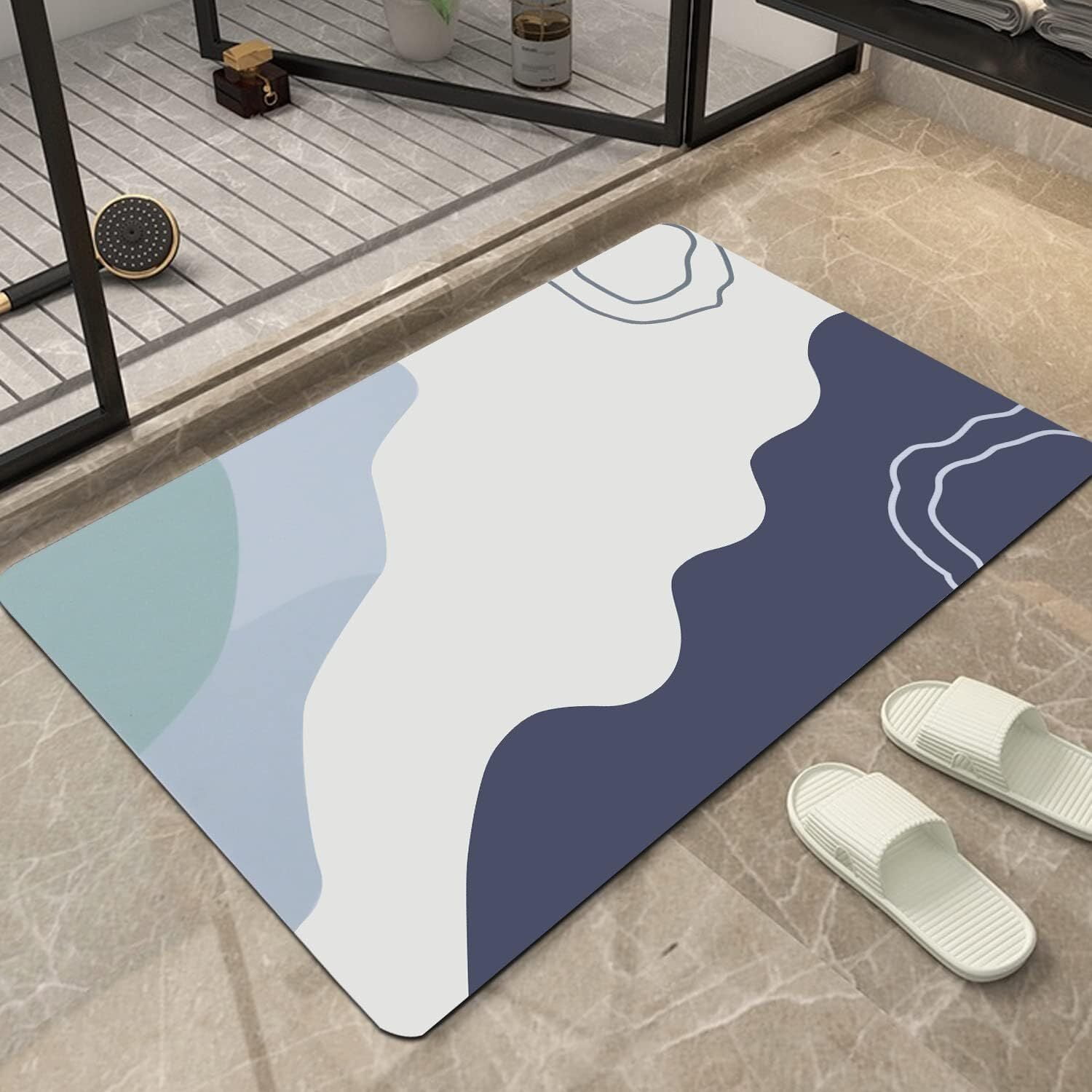 HofferRuffer 1 Piece Bath Rug, 24”x16” Blue Rubber Non Slip Floor Mat ...