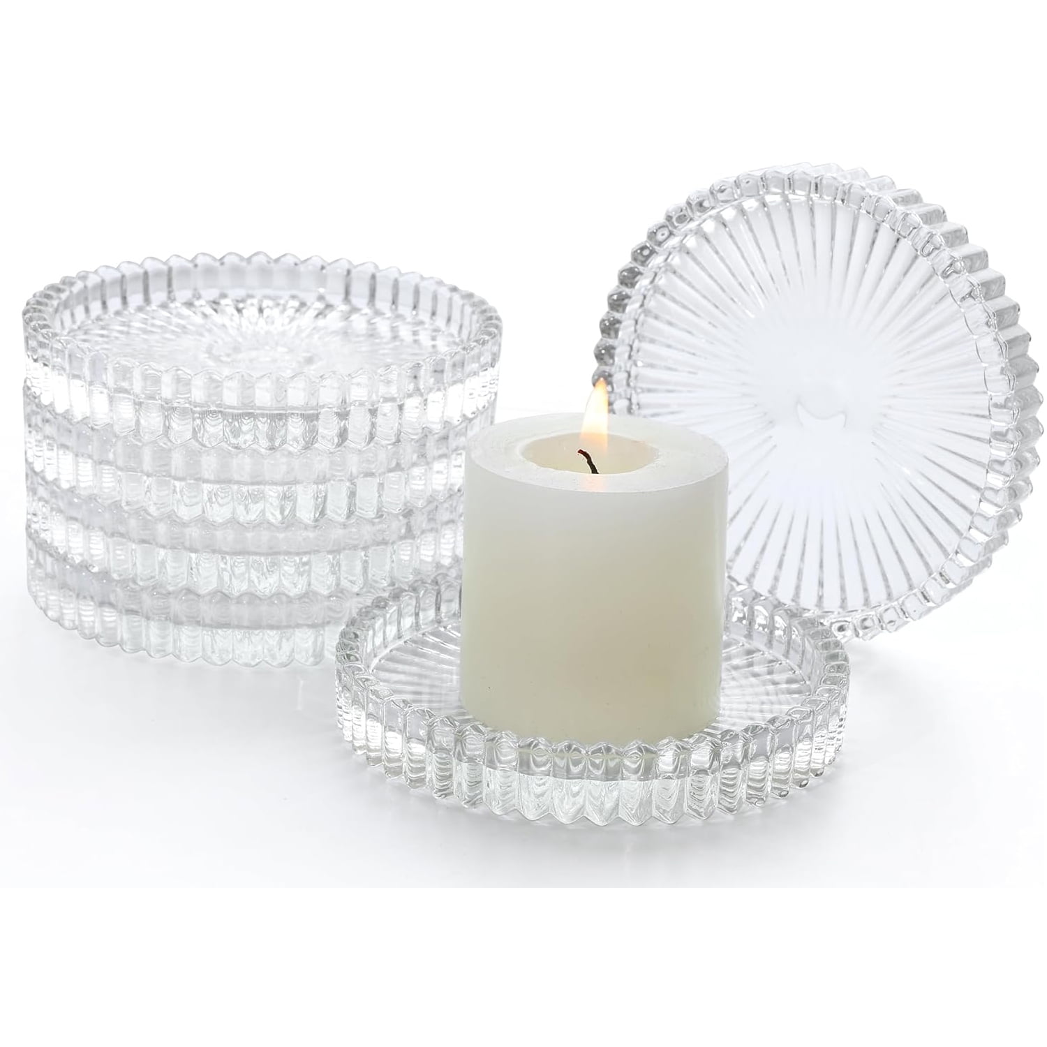 HofferRuffer Set of 6 Glass Pillar Candle Holder, 3.8 Inch Round Candle ...