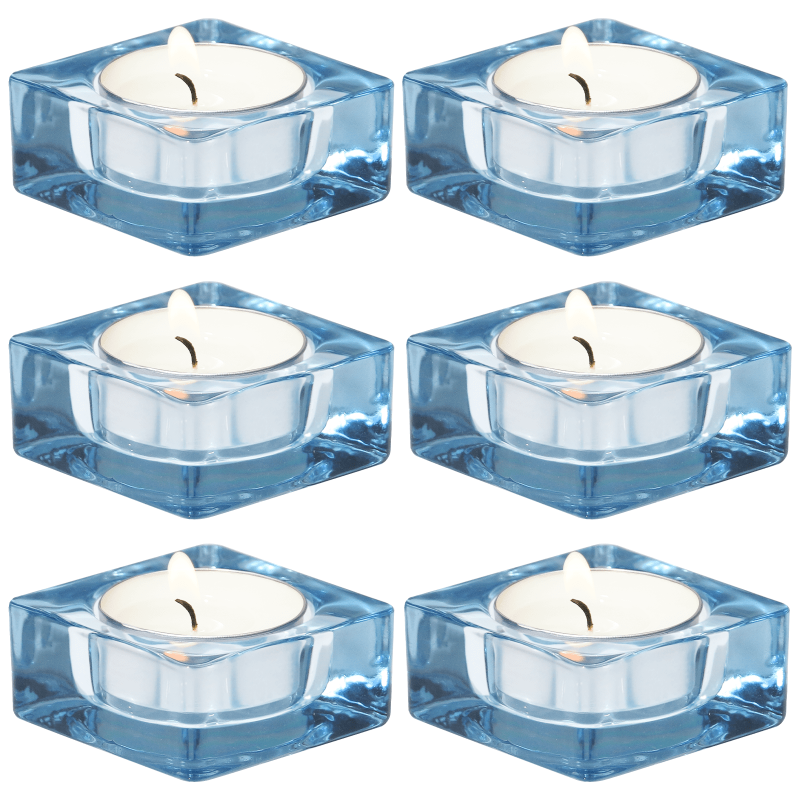 HofferRuffer 6Pcs Glass Candle Holder, 2*2*0.8inch Blue Square Candle ...